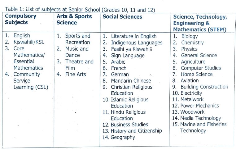 List of senior school (grades 10–12) options and required courses ...